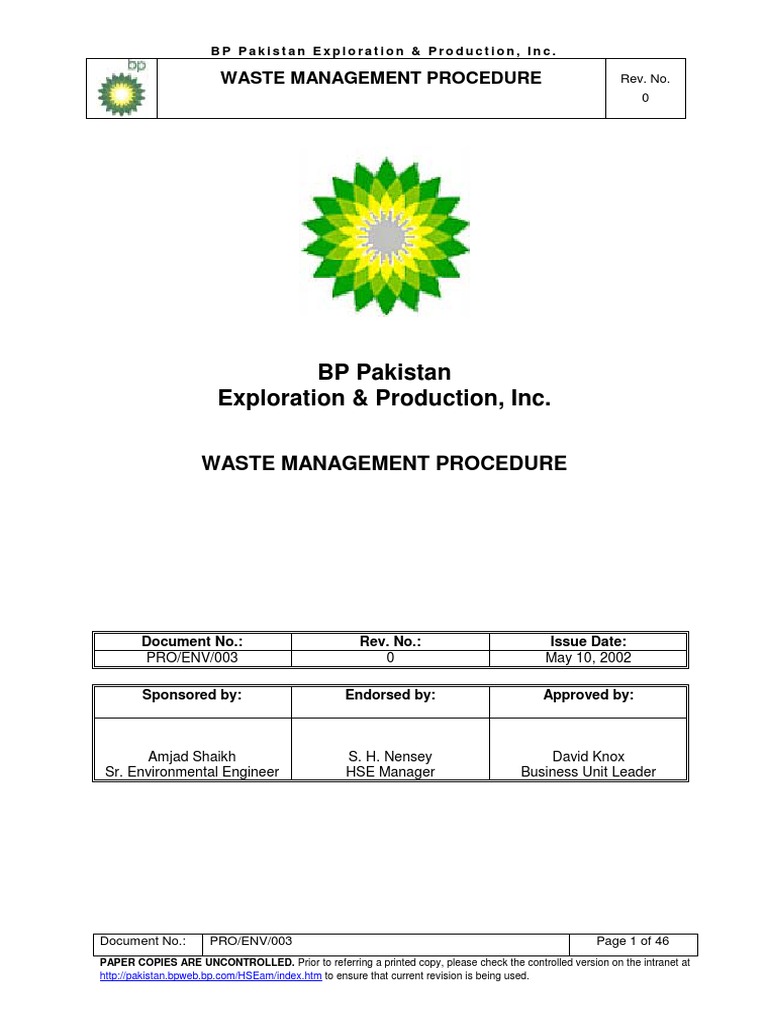 BP WASTE Management Procedure | PDF | Waste Management | Battery (Electricity)
