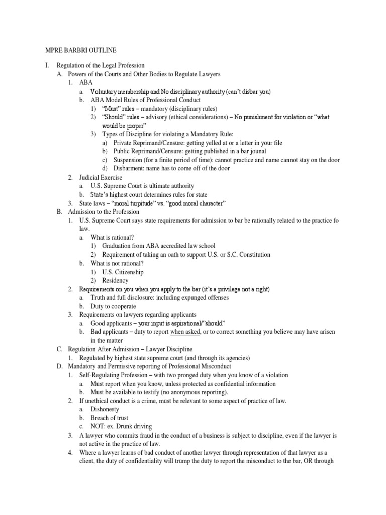 MPRE Outline | PDF | Practice Of Law | Lawyer