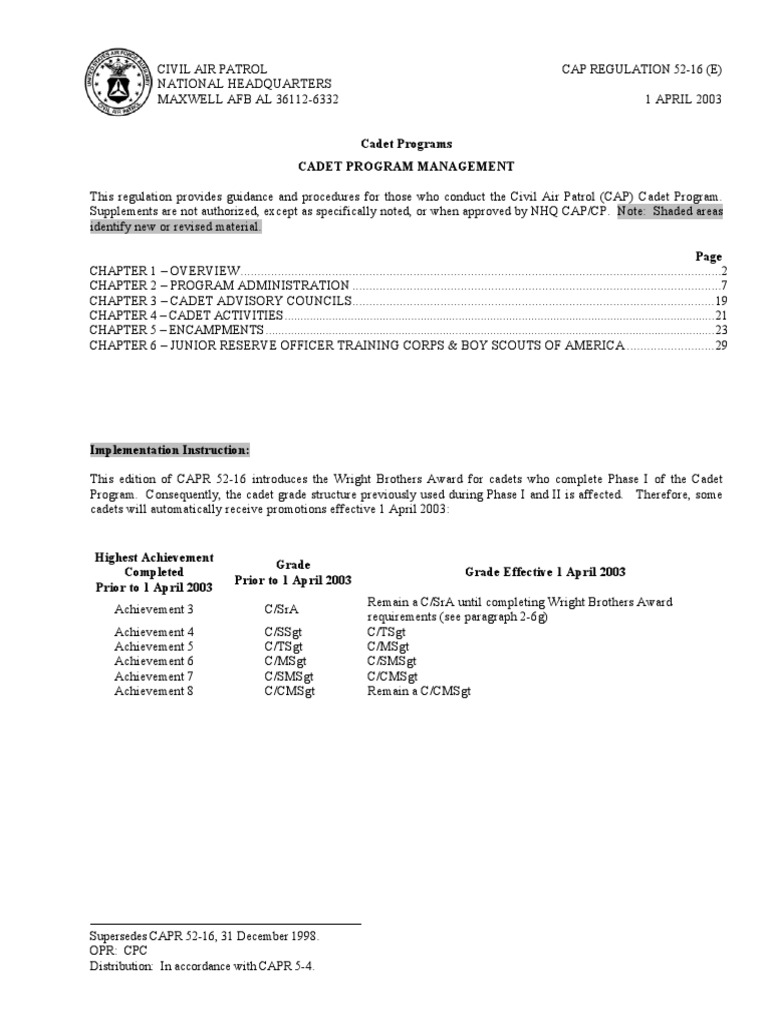 CAP Regulation 52-16 - 04/01/2003 | Download Free PDF | Awards And ...