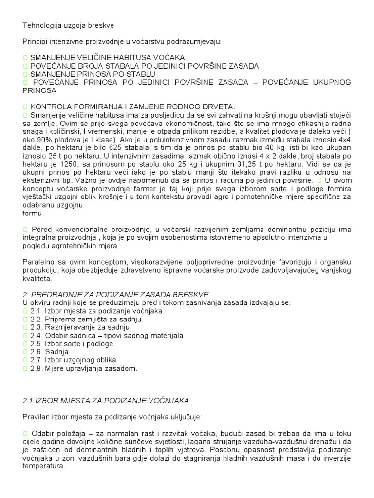 Tehnologija Uzgoja Breskve | PDF