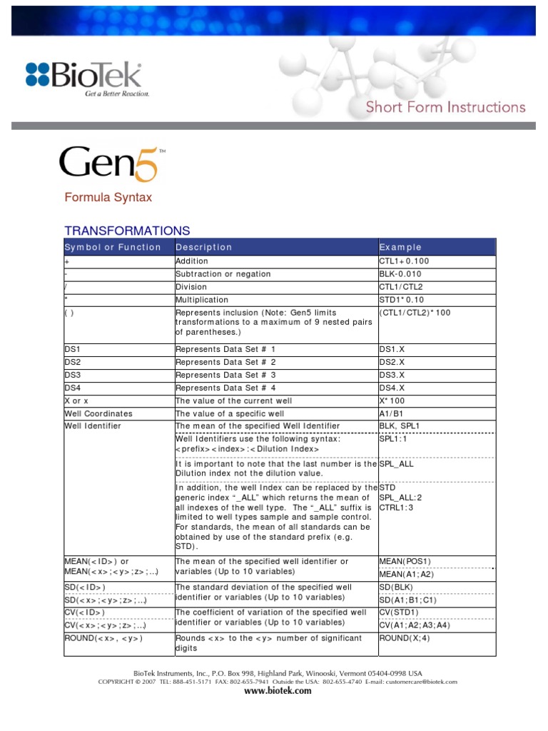 Fórmulas Gen5 Biotek | PDF | Coefficient Of Variation | Standard Deviation