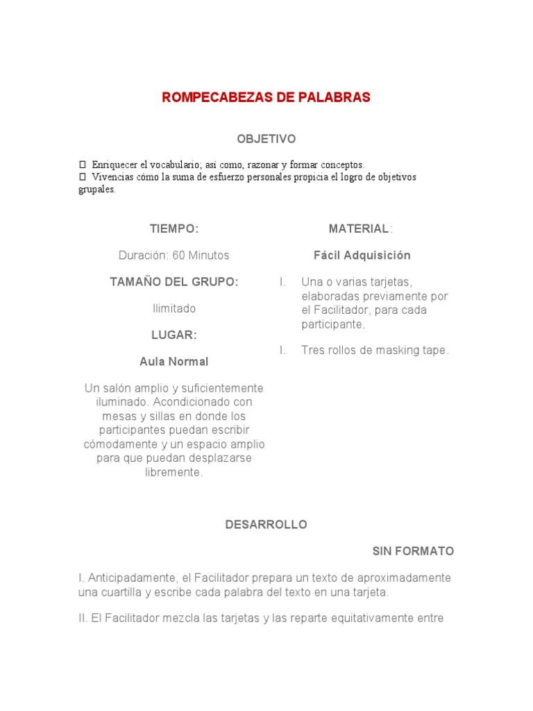 Rompecabezas de Palabras | PDF | Artes del Lenguaje y Comunicación