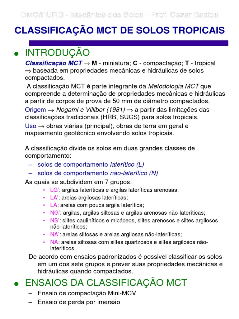 Classificação MCT | PDF | Argila | Solo