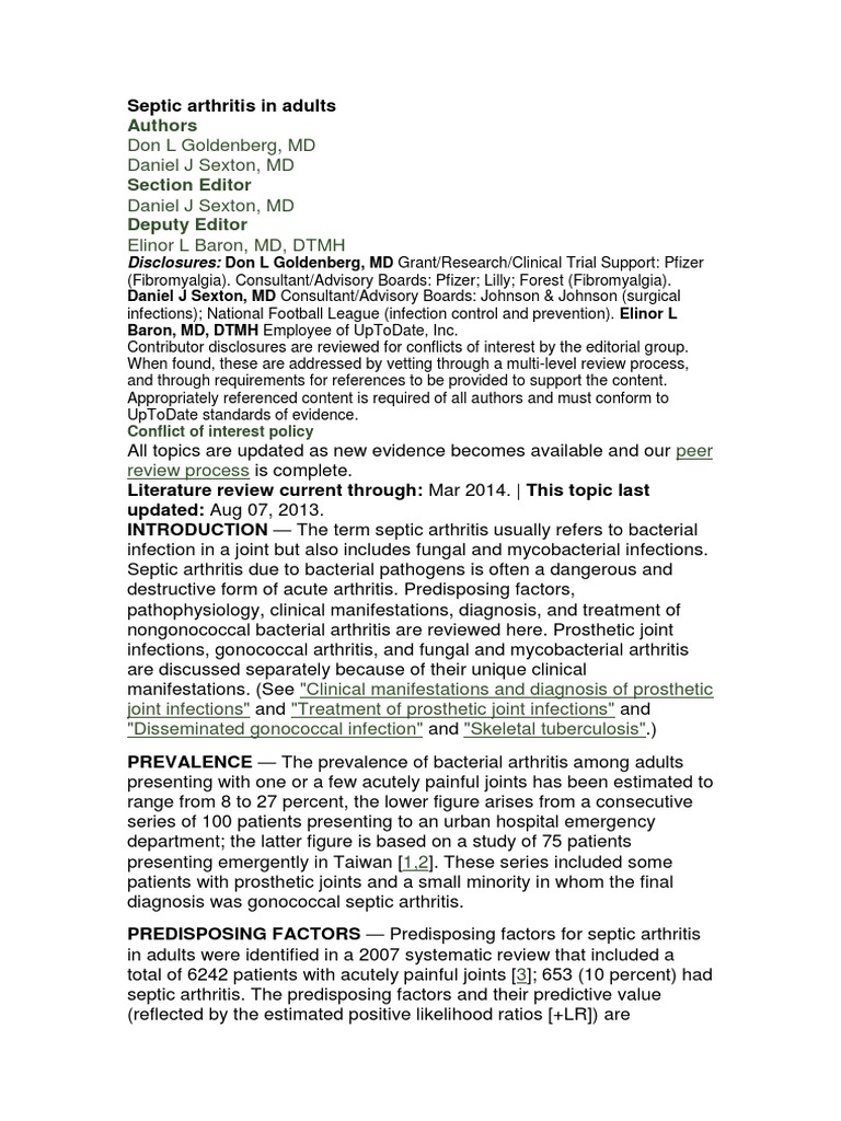 Septic Arthritis in Adults | PDF | Arthritis | Sepsis