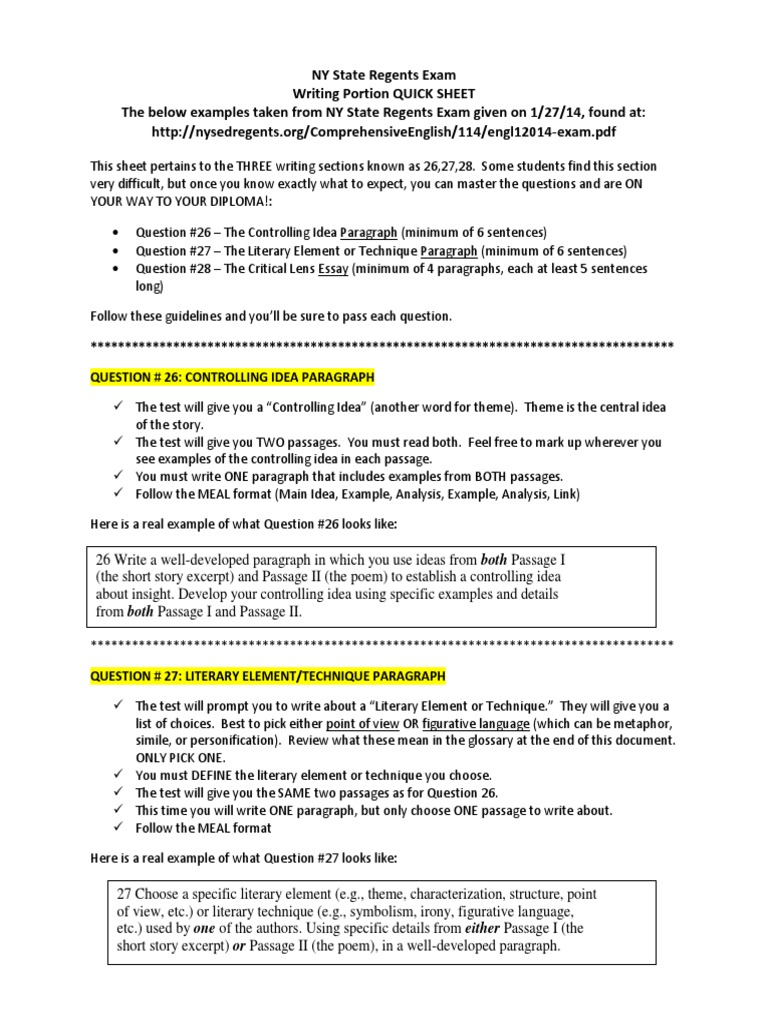 Quick Sheet For Regents Questions 26, 27, and 28 | PDF | Narration ...