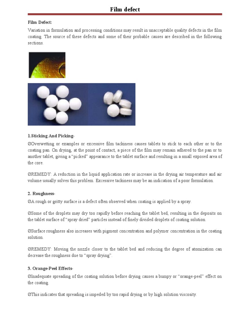 Film Defect | PDF | Tablet (Pharmacy) | Pharmaceutical Formulation