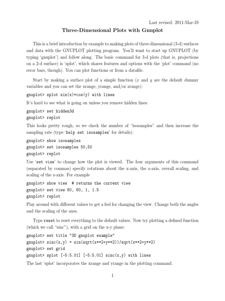 Gnuplot 3d Example v3 | PDF | Cartesian Coordinate System ...
