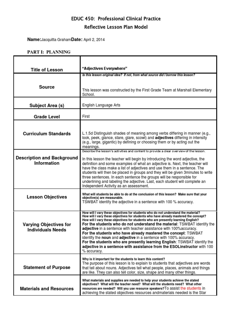Reflective Lesson Plan 6 | PDF | Differentiated Instruction | Lesson Plan