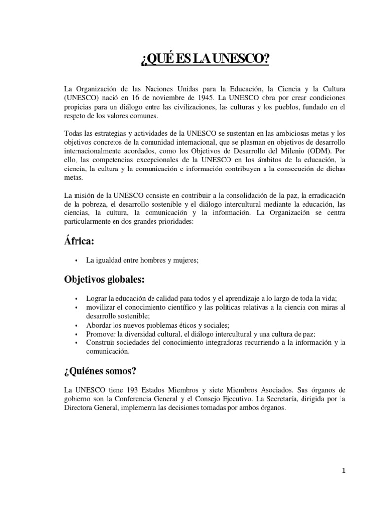 Qué Es La Unesco | PDF | Unesco | Naciones Unidas