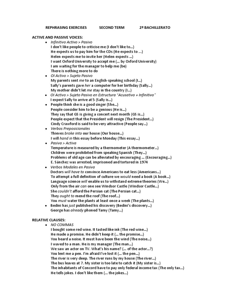 Rephrasing Exercises Second Term | PDF | Languages