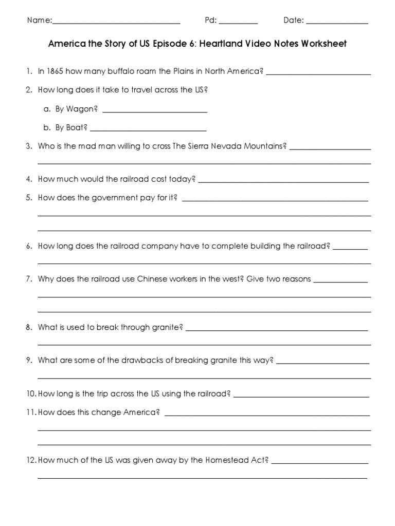 America The Story of Us-Heartland Video Worksheet | PDF | Western ...
