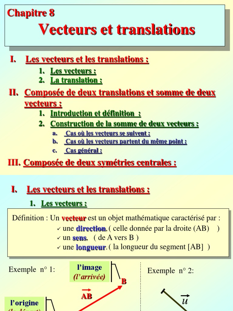 Cours Vecteurs Et Translations | PDF | Géométrie euclidienne | Algèbre ...