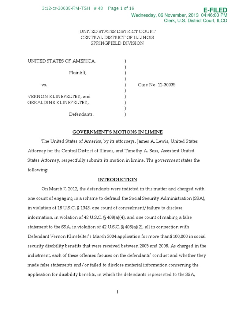 Government's Motions in Limine for Case 12-30035 | PDF | Expert Witness ...