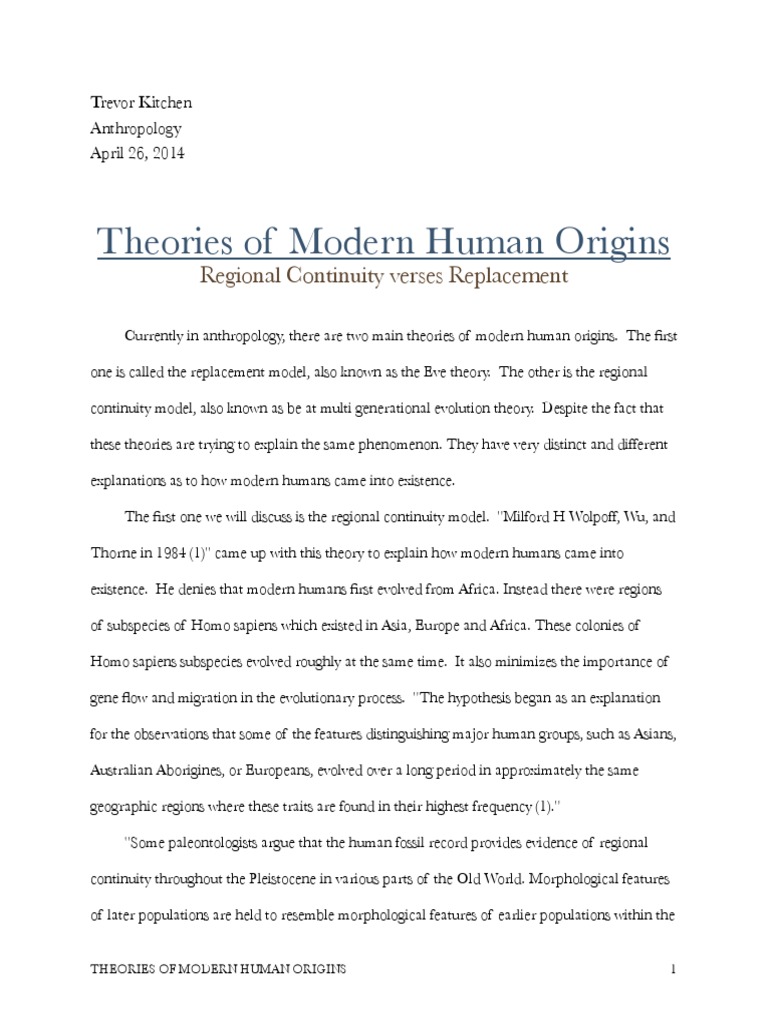 Theories of Modern Human Origins | PDF | Human Evolution | Homo Sapiens