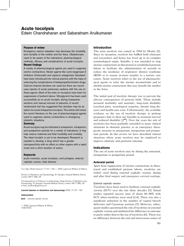 Acute Tocolysis | PDF | Childbirth | Preterm Birth