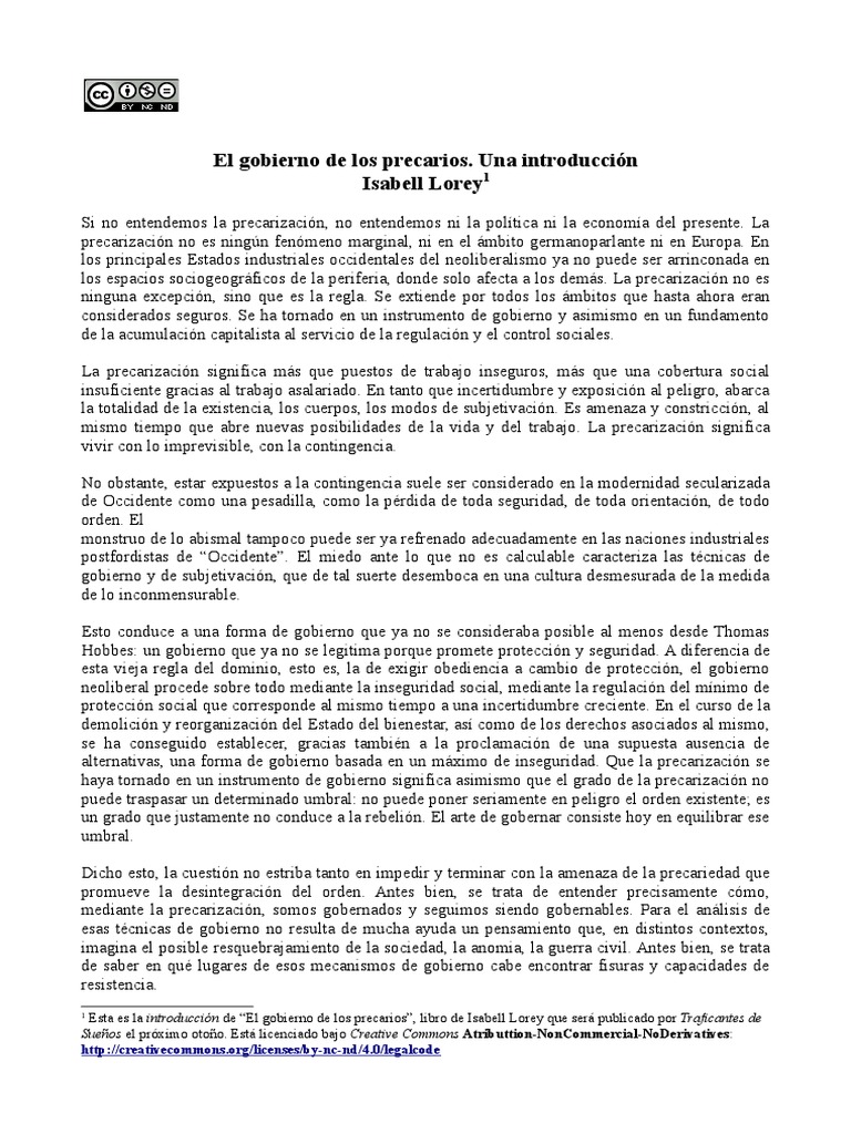 Isabell Lorey - El Gobierno de Los Precarios (Intro) | PDF ...