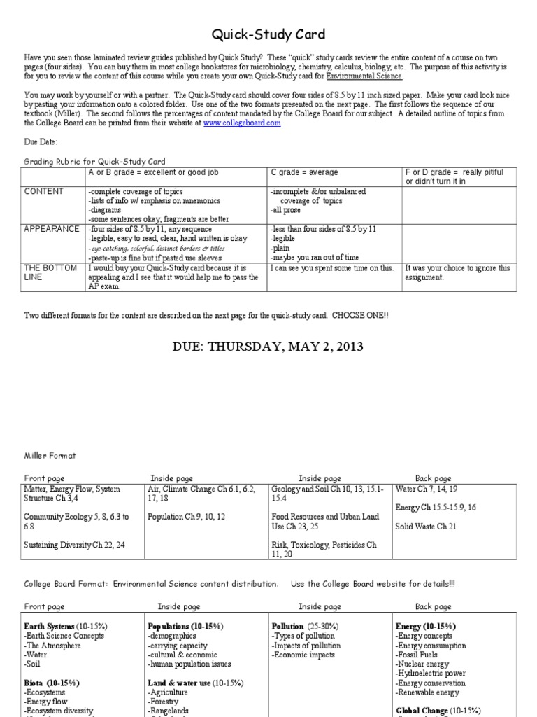Create Your Own Environmental Science Quick-Study Card | PDF ...