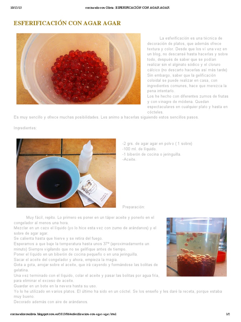 Esferificación Con Agar Agar PDF | PDF