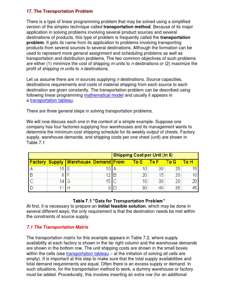 Linear Programming Transportation Problem | PDF | Mathematical Optimization | Linear Programming