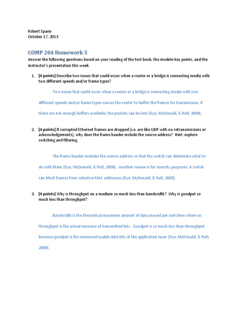 COMP204 Homework 05 | PDF | Osi Model | Physical Layer Protocols