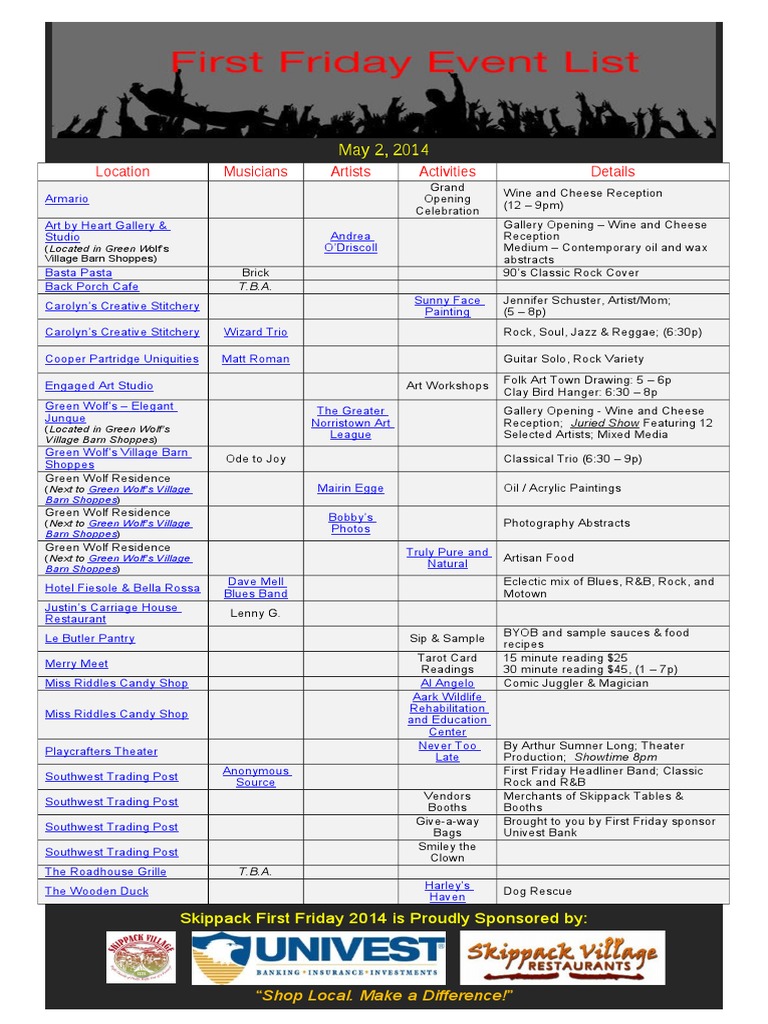 Skippack First Friday Line-Up May 2014 | PDF