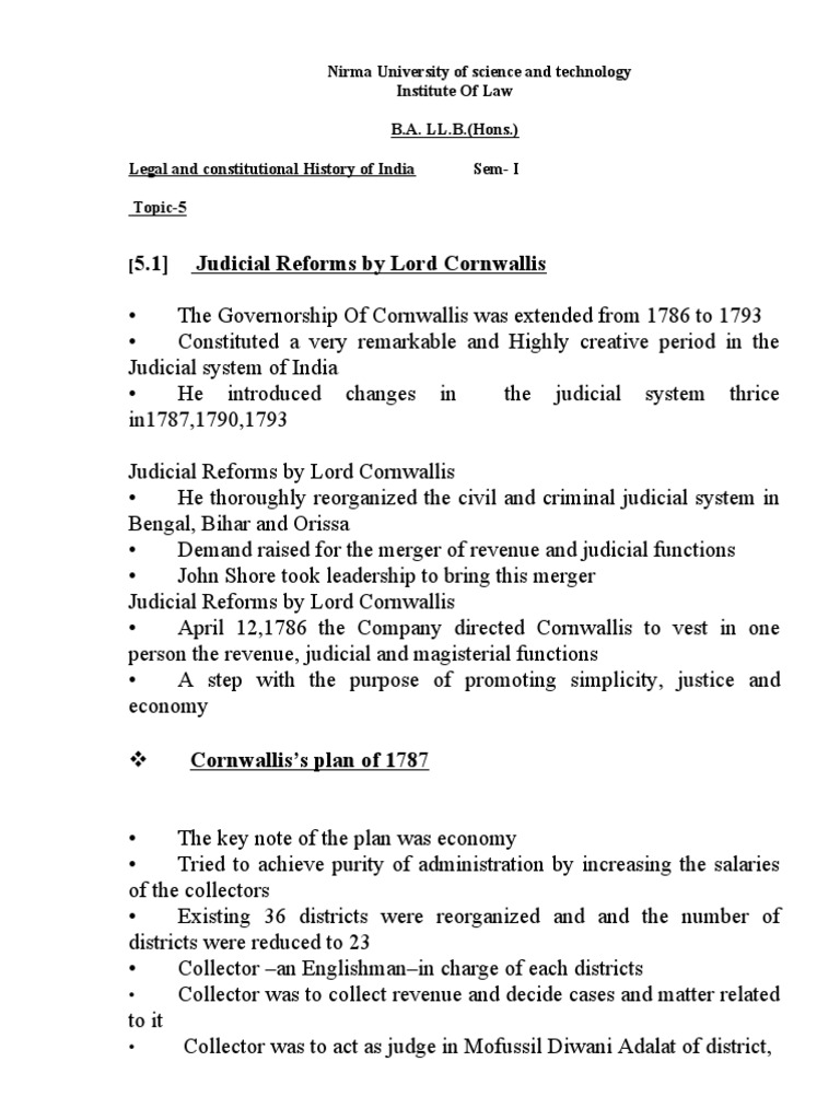 Judicial Reforms by Lord Cornwallis | PDF | Government Institutions ...
