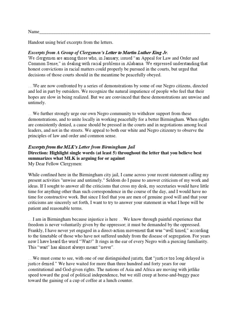 Handout | PDF | Martin Luther King Jr. | Government