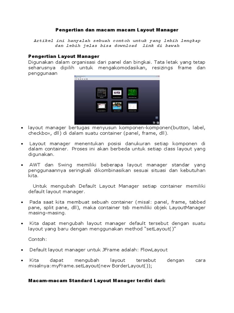 Pengertian Dan Macam Macam Layout Manager | PDF | Metode & Bahan Ajar