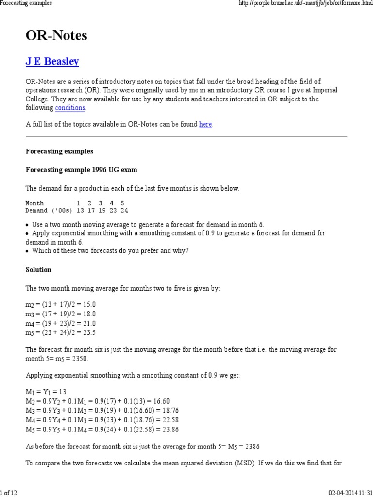Forecasting Examples | PDF | Moving Average | Forecasting