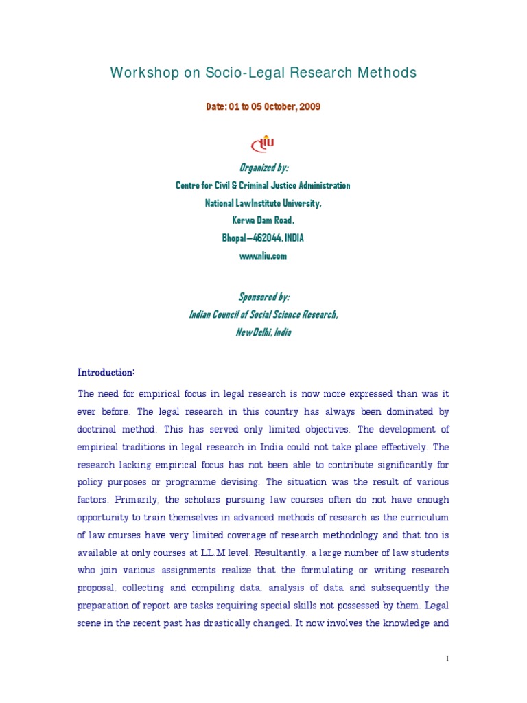 Workshop on Socio-Legal Research Methods: Developing Skills in Research ...