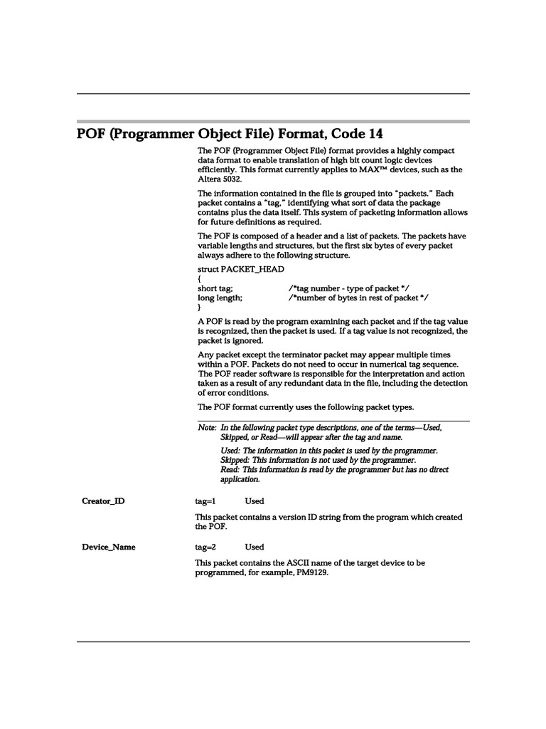 Altera POF (Programmer Object File) | PDF