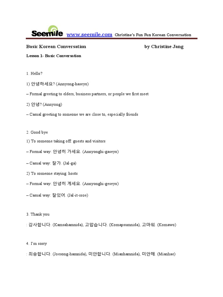 Basic Conversation | PDF | Seoul | South Korea