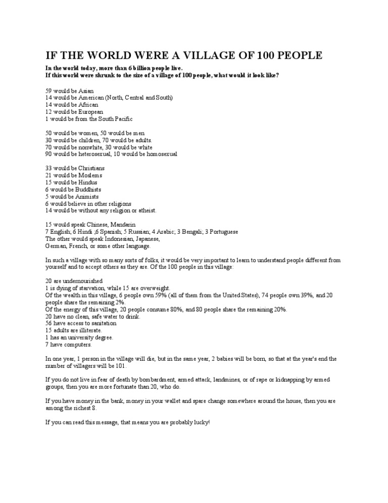 If The World Were A Village of 100 People | PDF