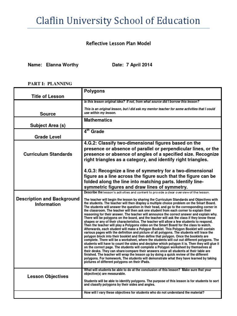 Polygons Lesson Plan | PDF | Curriculum | Lesson Plan