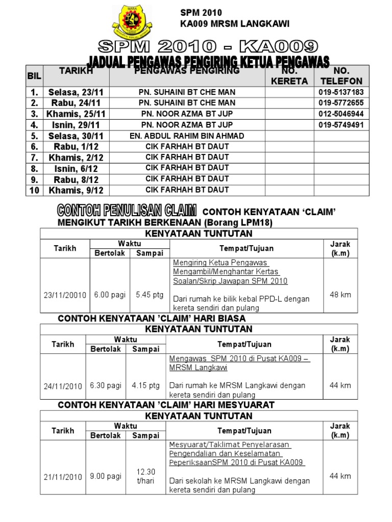 Jadual Pengiring Dan Contoh Claim | PDF