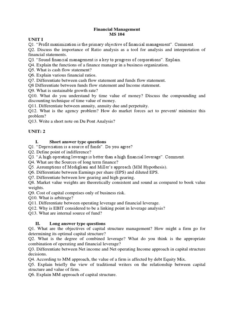 Financial Management Questions | Download Free PDF | Capital Structure ...