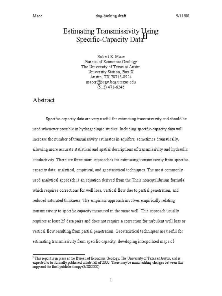 Specific Capacity Well | PDF | Errors And Residuals | Coefficient Of ...