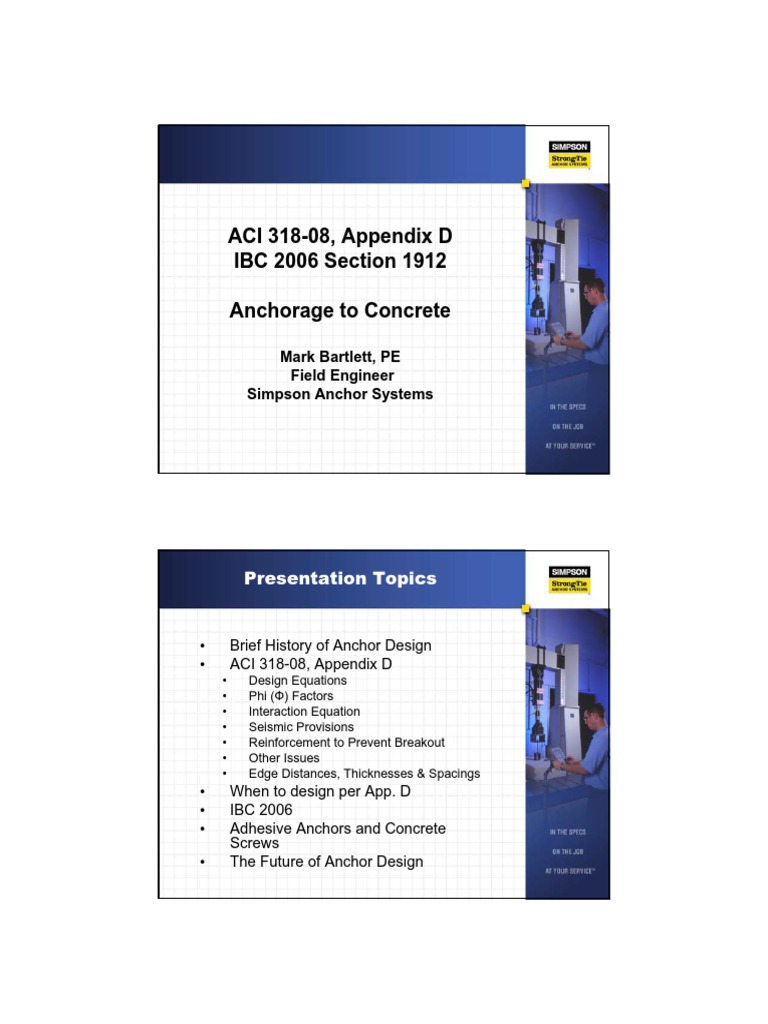 Anchorage To Concrete Per ACI 318-08 Appendix D and IBC 2006 | PDF ...