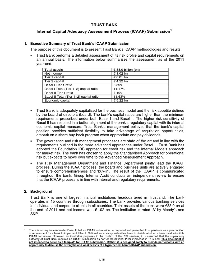 Trust Bank ICAAP Report | PDF | Capital Requirement | Capital Adequacy ...