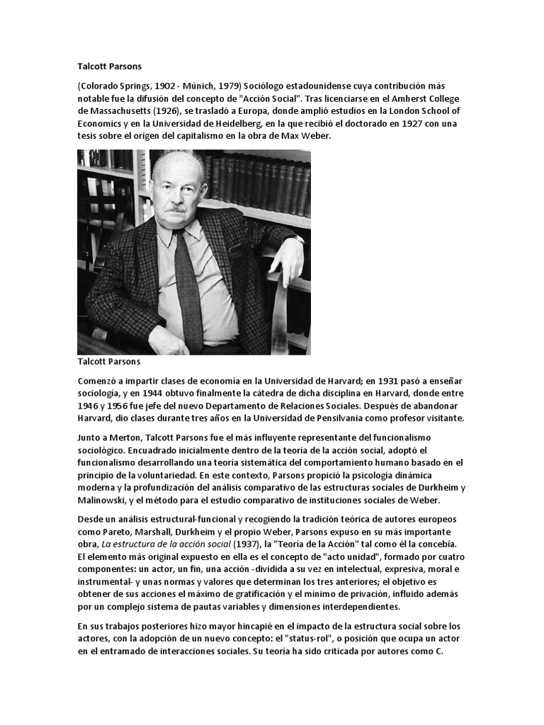 Talcott Parsons | Estatus social | Sociología