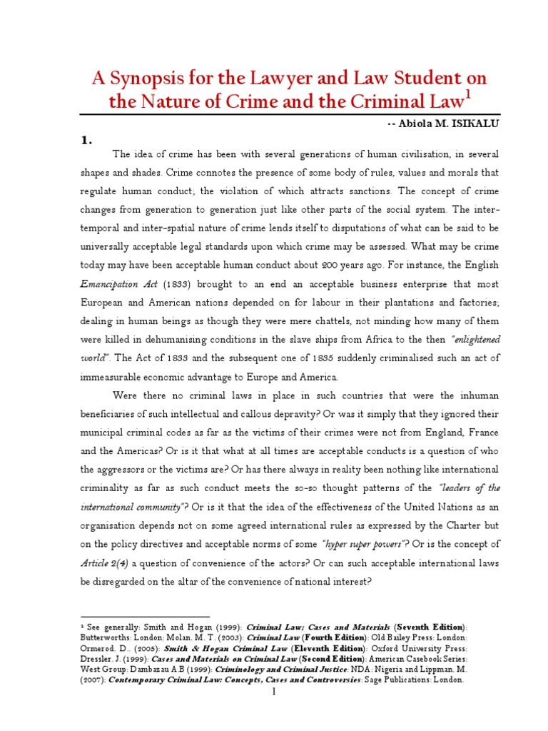 A Synopsis For The Law Student On The Nature of Crime and The Criminal ...