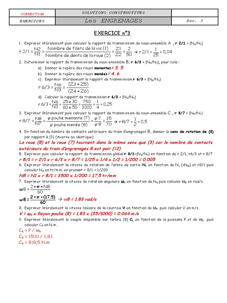 Exercice Engrenages Revision Pr3 | PDF