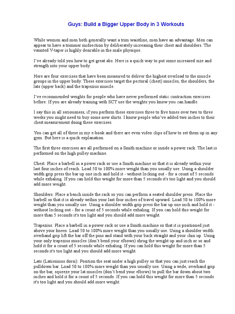 Bigger Upper Body in 3 Workouts | PDF | Sports | Recreation