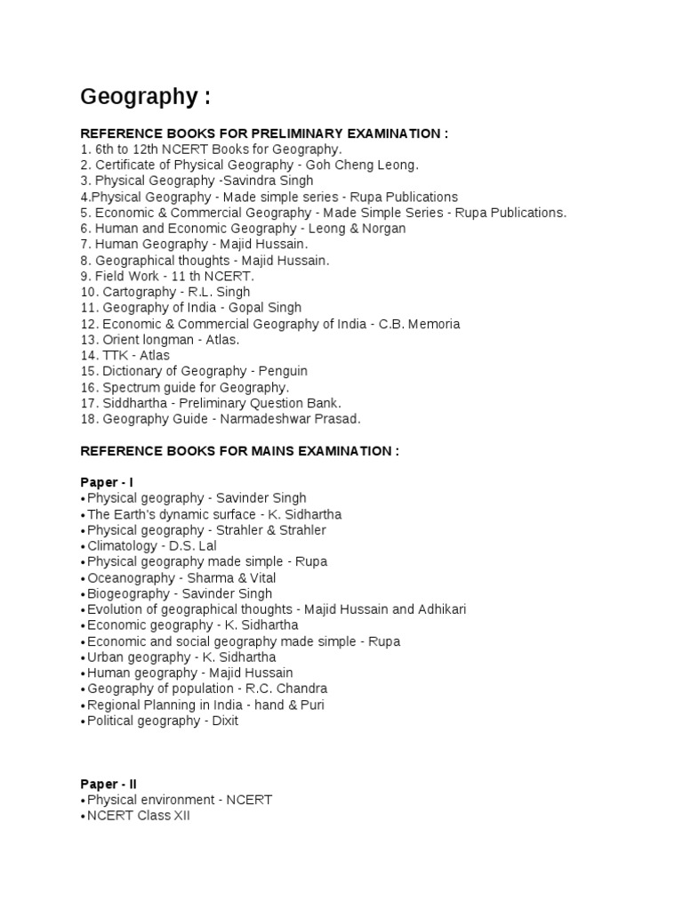 Geography:: Reference Books For Preliminary Examination | PDF ...