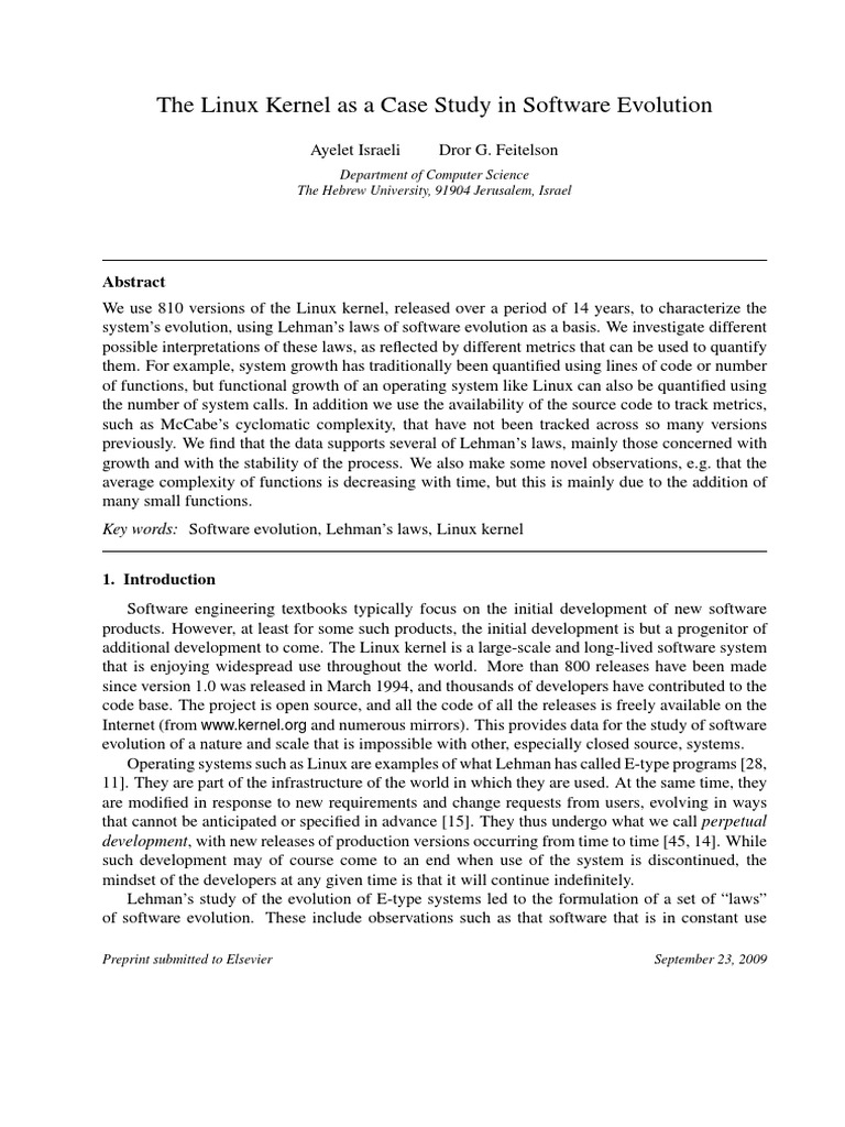 The Linux Kernel As A Case Study in Software Evolution | PDF | Kernel ...