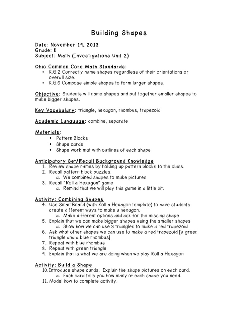 Building Shapes for Kindergarten Math | PDF | Teaching Methods & Materials