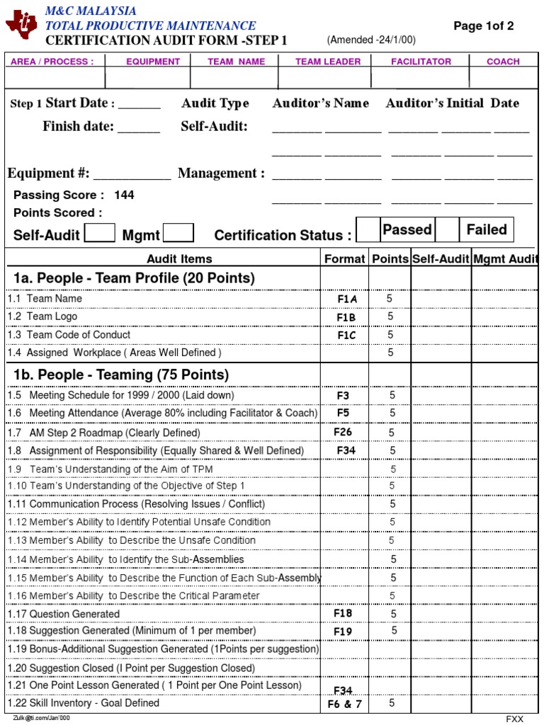 TPM Certification Audit Form - Step 1 | PDF | Audit | Accounting And Audit