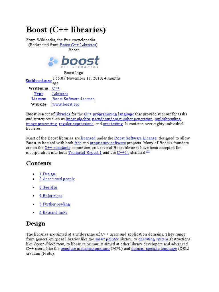 Boost (C++ Libraries) : Stable Release Type License | PDF | Models Of ...