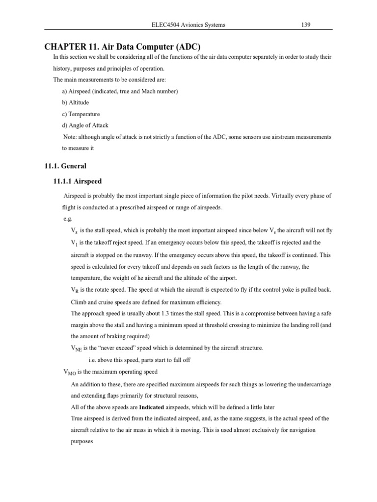 CHAPTER 11. Air Data Computer (ADC) : 11.1. General 11.1.1 Airspeed ...