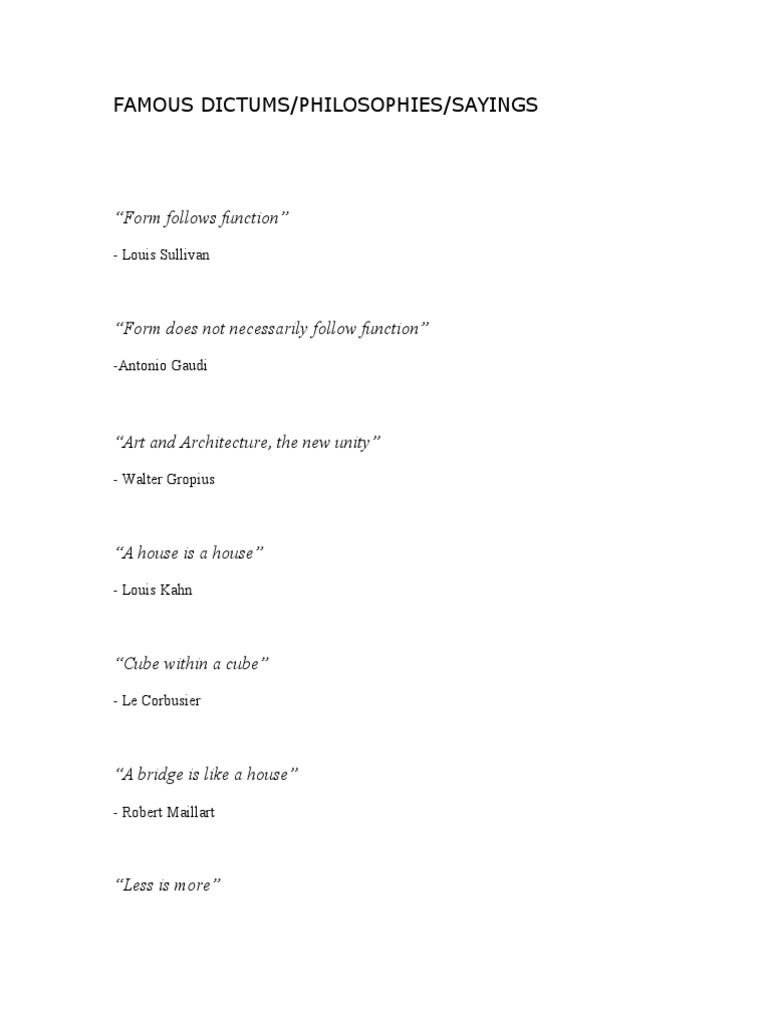 Famous Dictums/Philosophies/Sayings: "Form Follows Function" | PDF
